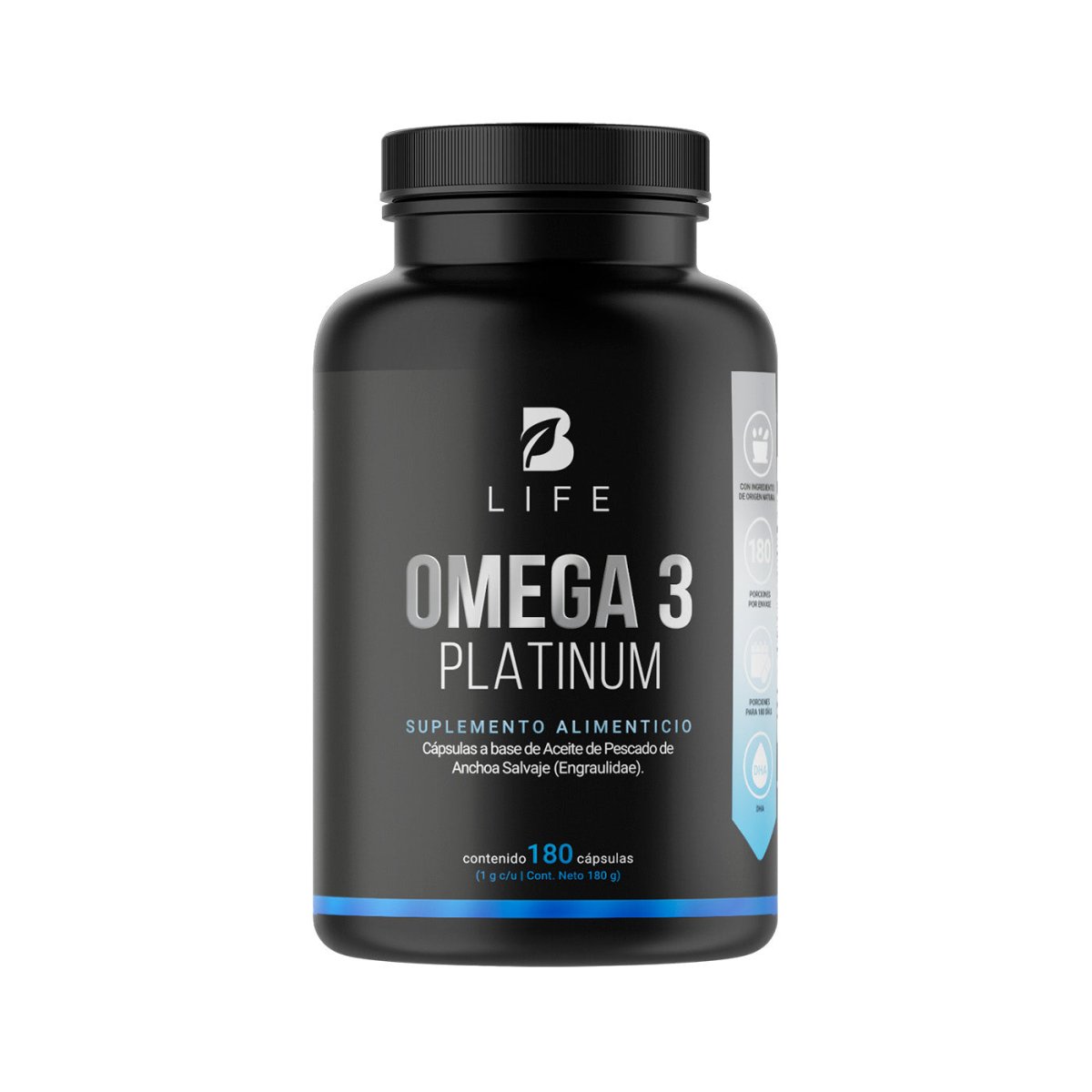Omega 3 Platinum, B Life, EPA 500 mg + DHA 200 mg, 180 cápsulas