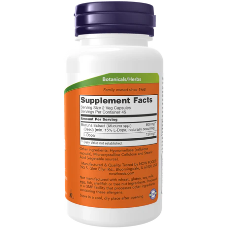 Extracto de Dopa Plus Estandarizado 800 mg con 15% L-Dopa de NOW Foods