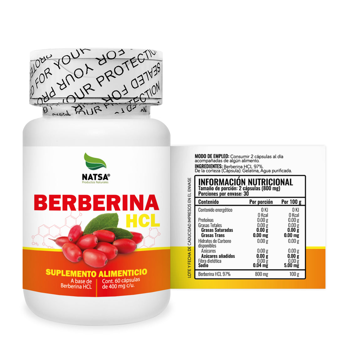 Berberina HCL | NATSA | Metabolismo y Azúcar | 60 cápsulas